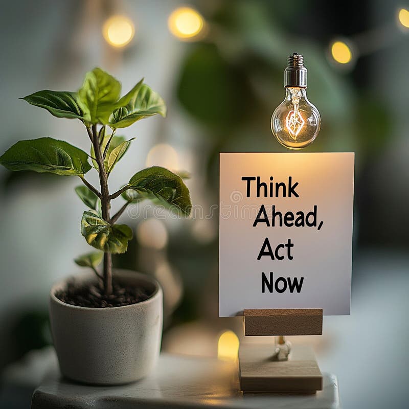 Reminder with "Think Ahead, Act Now" on a Minimalist Backdrop Stock ...