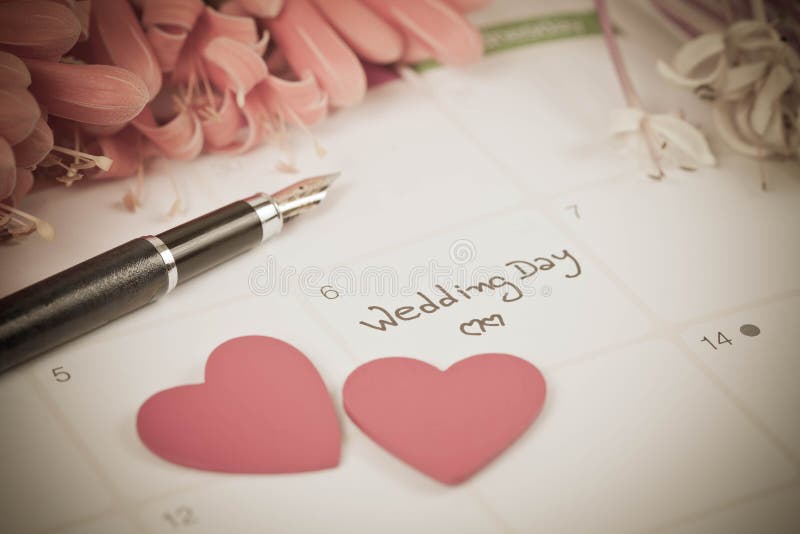Reminder Wedding Day in Calendar Planning Stock Image - Image of time ...