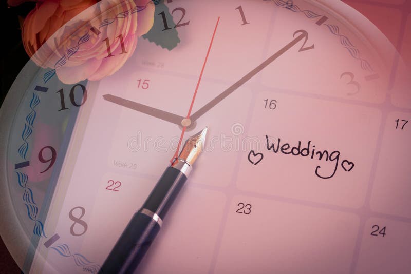 Time for Reminder Wedding Day in Calendar Planning and Fountain Pen ...
