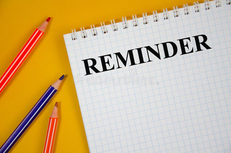 Reminder Word Written on White Notepad and Yellow Background Stock ...