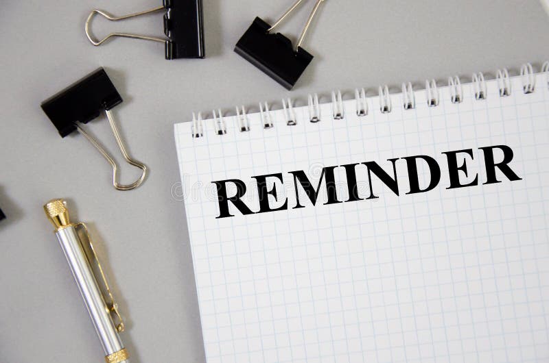 Reminder Written Word on Notepad and Gray Background Stock Image ...