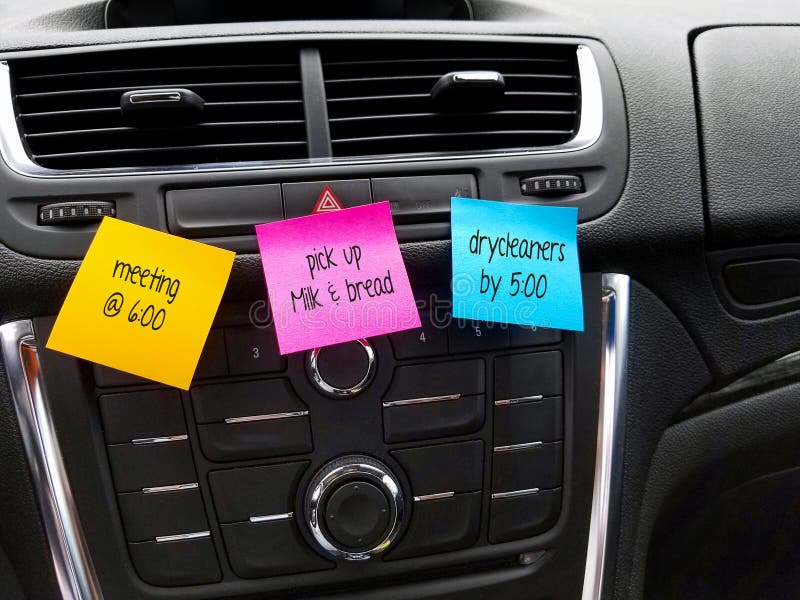 Reminders on Colorful Sticky Notes in Car Stock Image - Image of ...