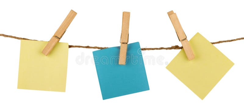 Three Sticky Notes Hanging on Twine Attached with Stock Image - Image ...