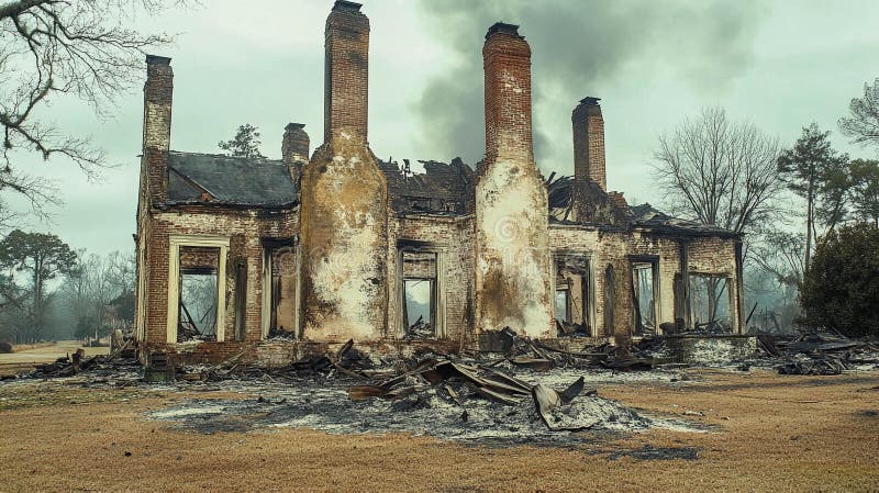 Remnants of a Historic Structure after Devastating Fire in Rural Area ...