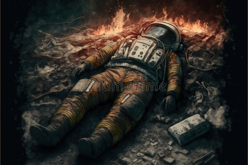 The Remnants of the Space Traveler on a Dim Backdrop. Illustration ...