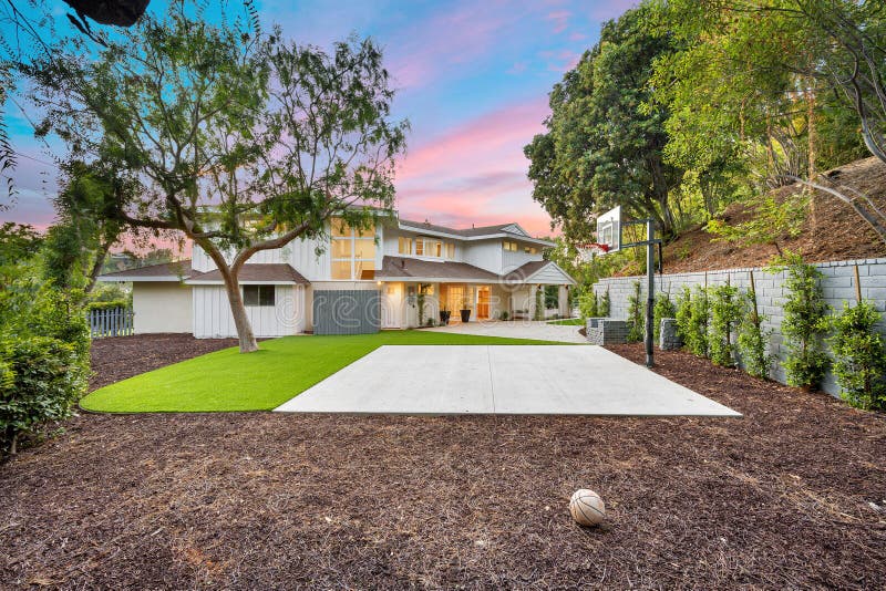 Remodeled Los Angeles Home Yard with Lush Trees Stock Image - Image of ...