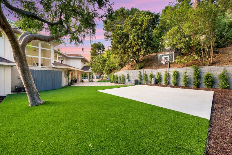 Remodeled Los Angeles Home Yard with Lush Trees Stock Photo - Image of ...