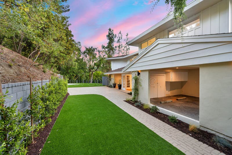 Remodeled Los Angeles Home Yard with Lush Trees Stock Photo - Image of ...