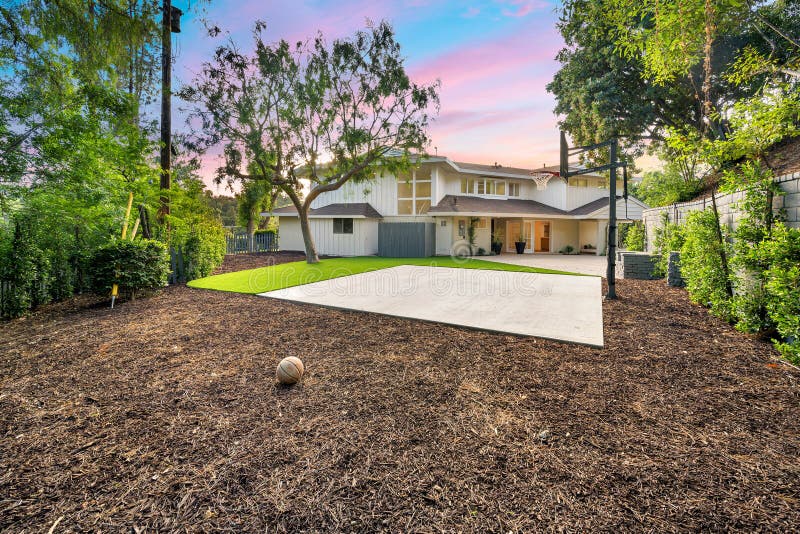 Remodeled Los Angeles Home Yard with Lush Trees Stock Photo - Image of ...