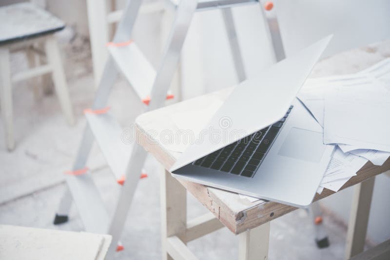 Remodeling Home Office stock image. Image of table, screen - 90575355