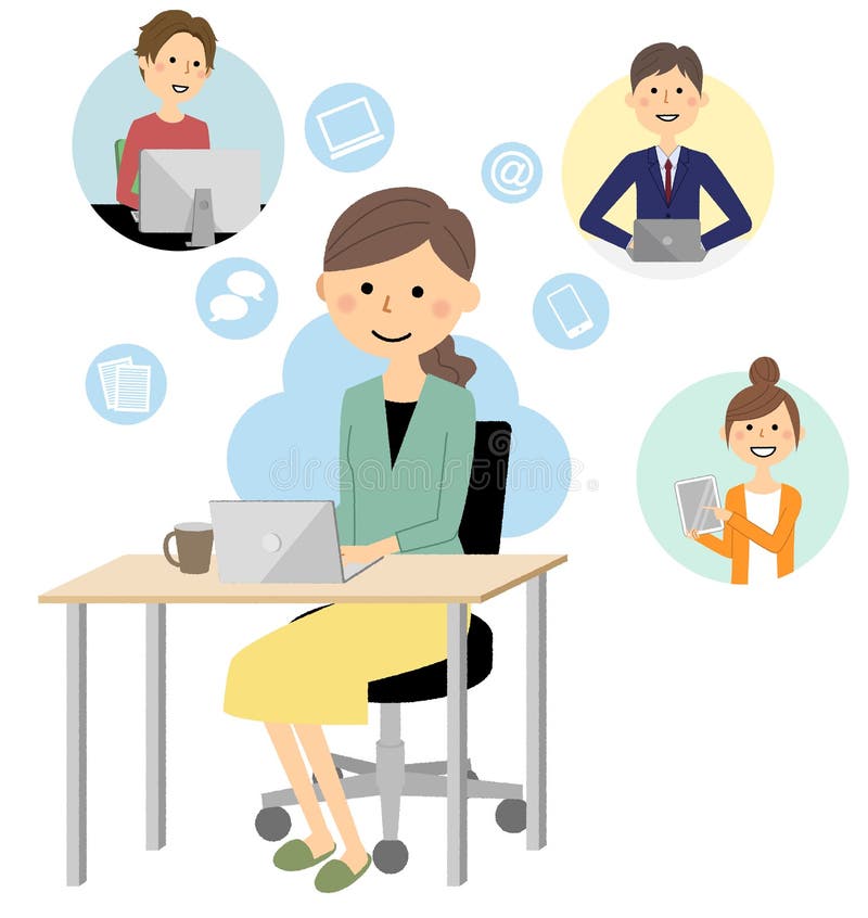 Illustration of a Woman Working Remotely Stock Vector - Illustration of ...