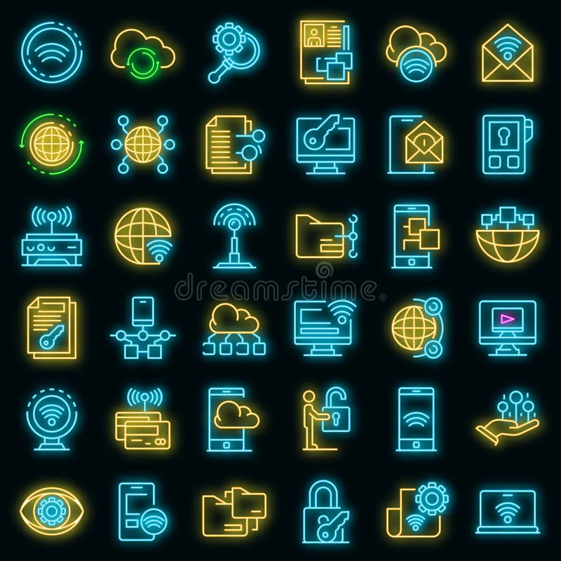 Remote Access Icons Set Vector Neon Stock Vector - Illustration of ...