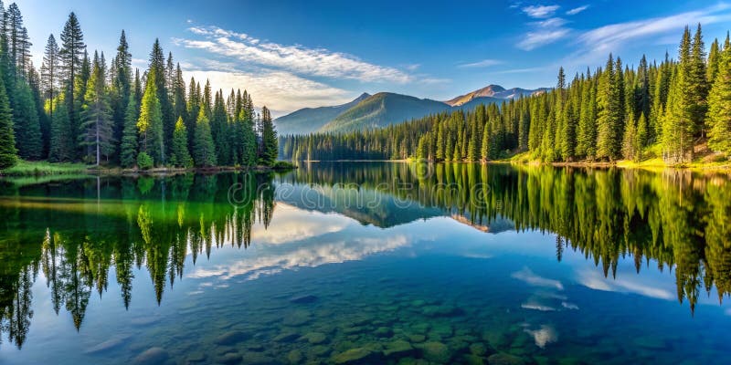 A Remote Alpine Lake Surrounded by Evergreen Forests and Mirrored ...