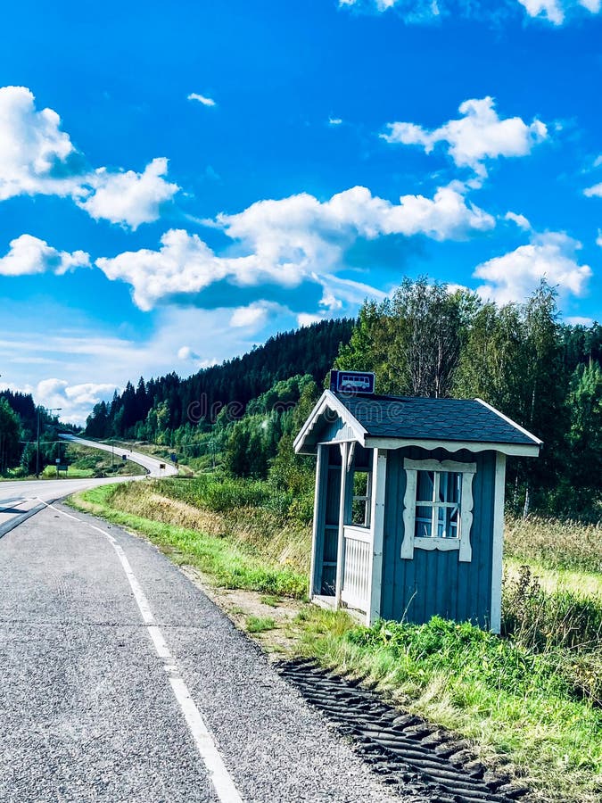 Remote Bus Stop on a Road in Central Finland Stock Image - Image of ...