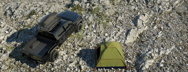 Remote Camping on a Mountainside 3d Render Stock Illustration ...