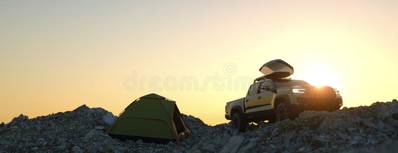 Remote Camping on a Mountainside 3d Render Stock Illustration ...