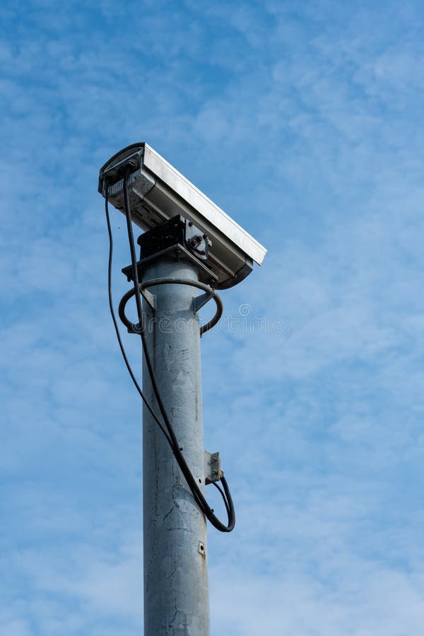 Remote CCTV Camera on Top of a Tall Pylon.. Stock Photo - Image of ...