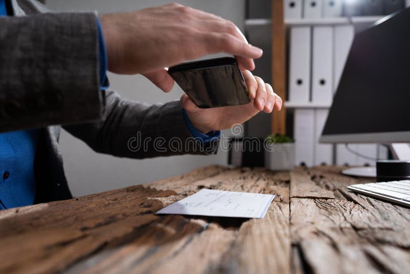 Remote Check Deposit. Scanning Documents Stock Photo - Image of mobile ...