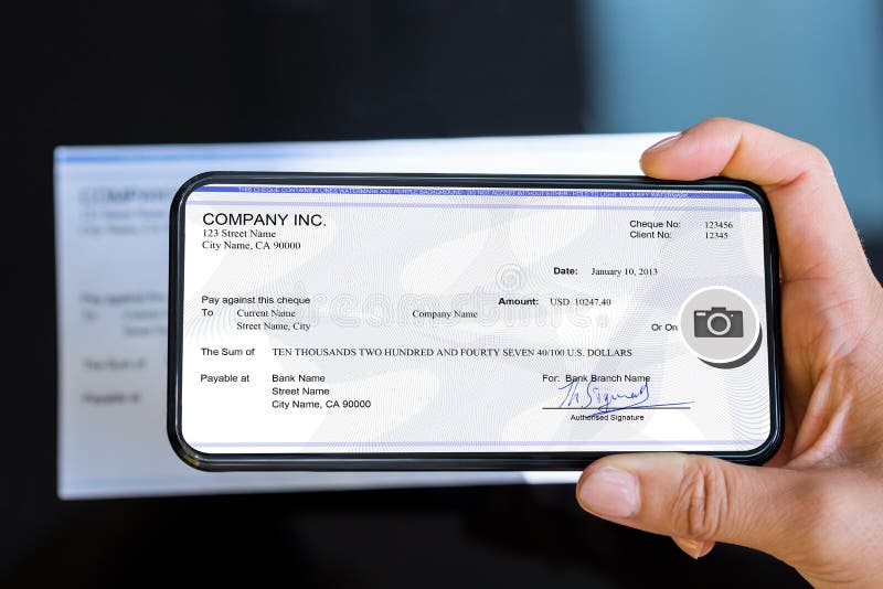Remote Check Deposit. Scanning Documents Stock Photo - Image of mobile ...