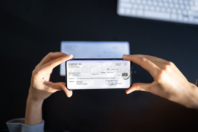 Remote Check Deposit Taking Photo Stock Photo - Image of woman ...
