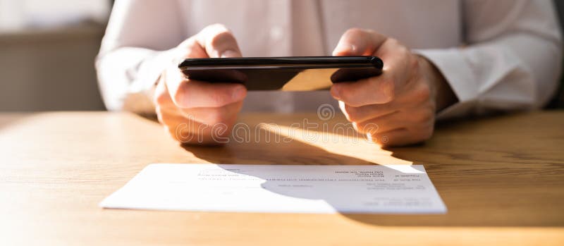 Remote Check Deposit Using Mobile Remote Stock Image - Image of salary ...