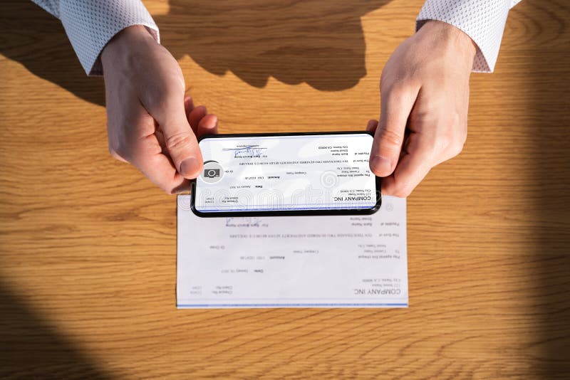 Remote Check Deposit Using Mobile Remote Stock Photo - Image of ...