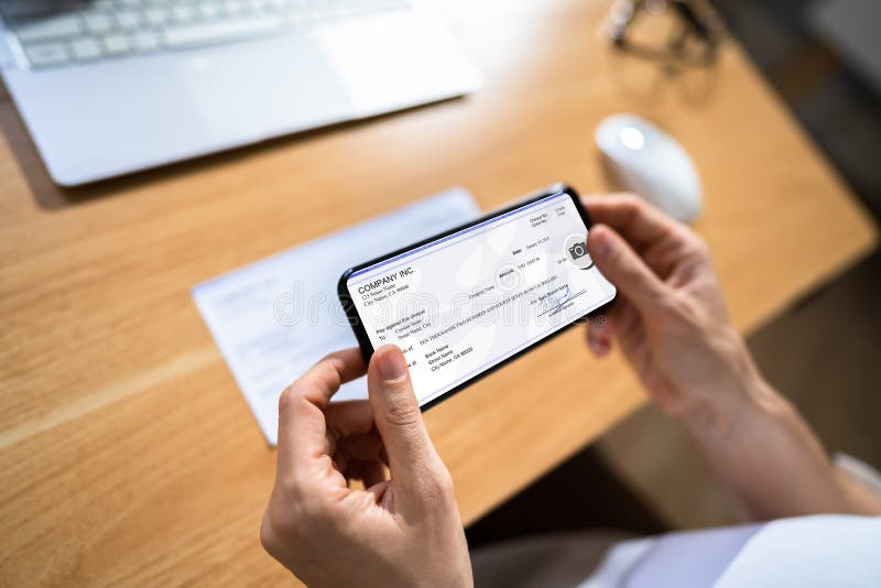 Remote Check Deposit Taking Photo Stock Image - Image of cheque, bank ...