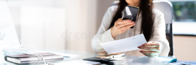 Remote Cheque Deposit Using Mobile Phone Stock Image - Image of payroll ...