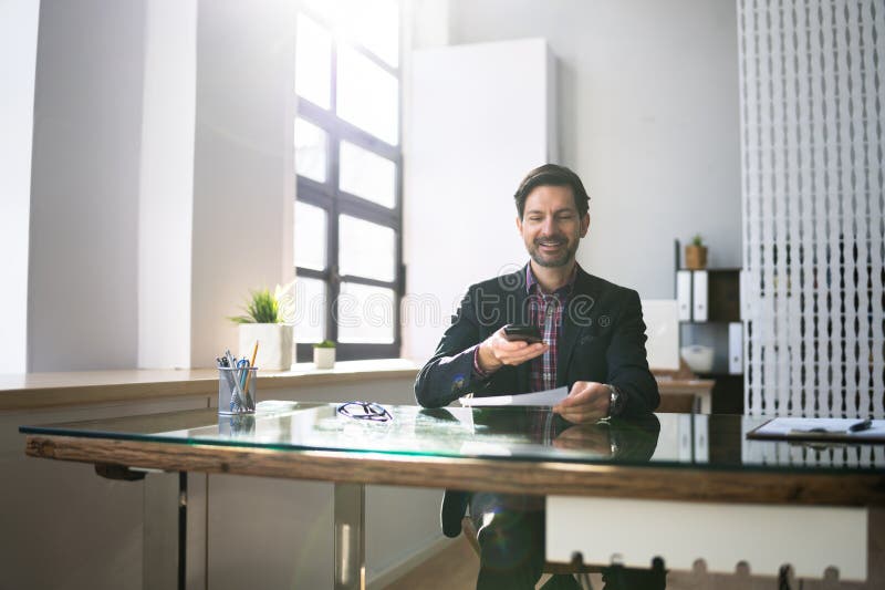 Remote Cheque Deposit Using Mobile Phone Stock Image - Image of deposit ...