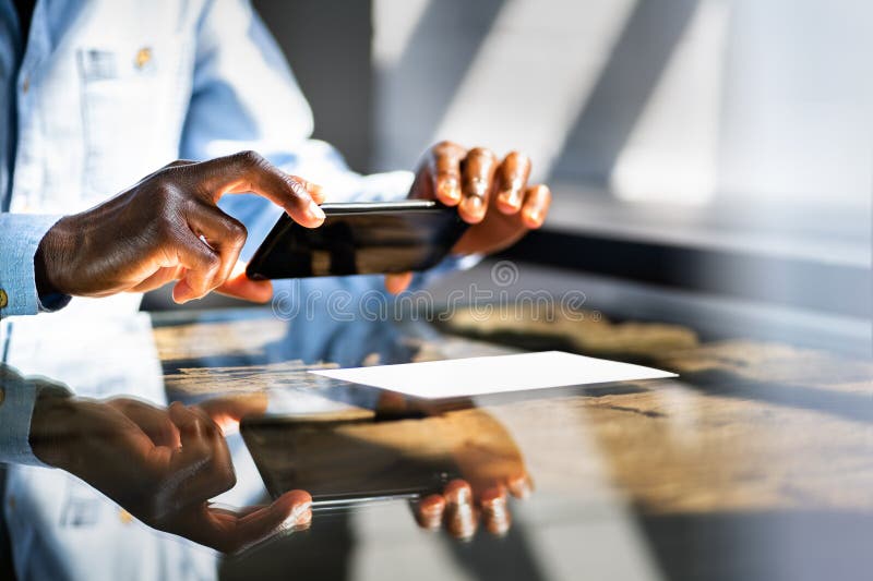 Remote Cheque Deposit Using Mobile Phone Stock Photo - Image of salary ...