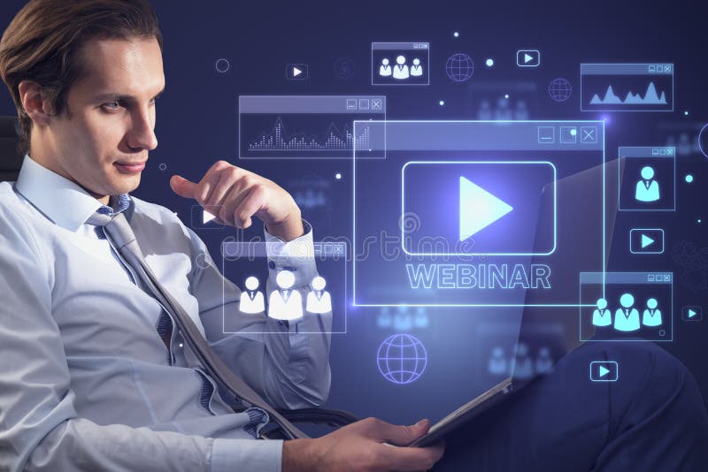 Remote Classes and Video Conference Meeting Concept with Handsome Man ...