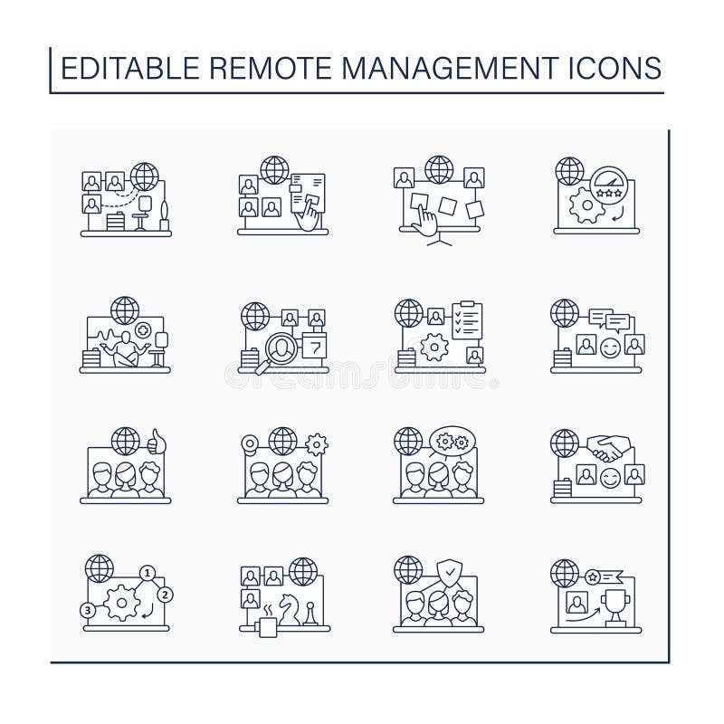 Remote Command Management Line Icon Set Stock Vector - Illustration of ...