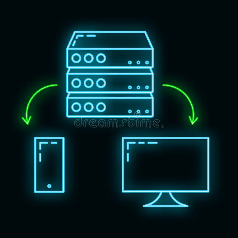 Remote Computer Server Data Cloud Icon Glow Neon Style, Protect ... Remote Computer Server Data Cloud Icon Glow Neon Style, Protect ...