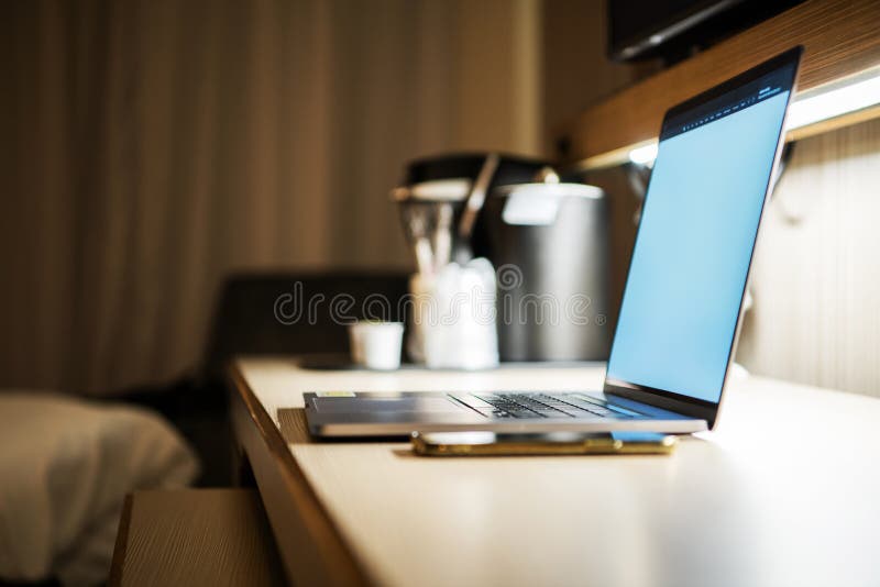 Remote Computer Work from a Hotel Room Stock Photo - Image of remote ...