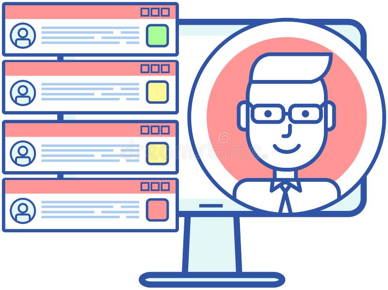 Remote Comunication App for Computer. Man during Online Meeting and ...