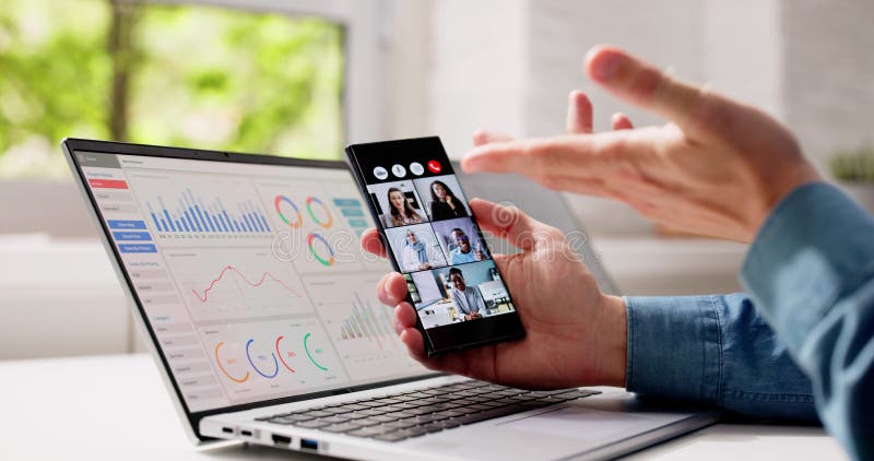 Remote Conference Webinar and KPI Dashboard Chart Stock Photo - Image ...
