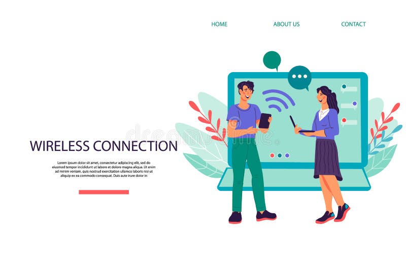 Remote Connection Wireless Technology with People Flat Vector ...