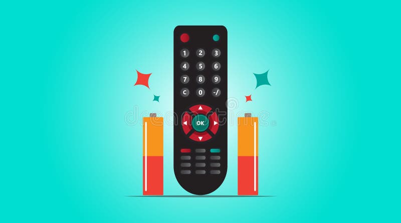 Remote Control and Battery Icon Isolated on Light Blue Background ...