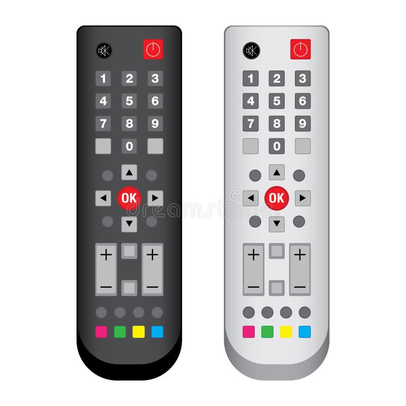 TV Remote Control Black Front and Back View on White Background. Stock ...