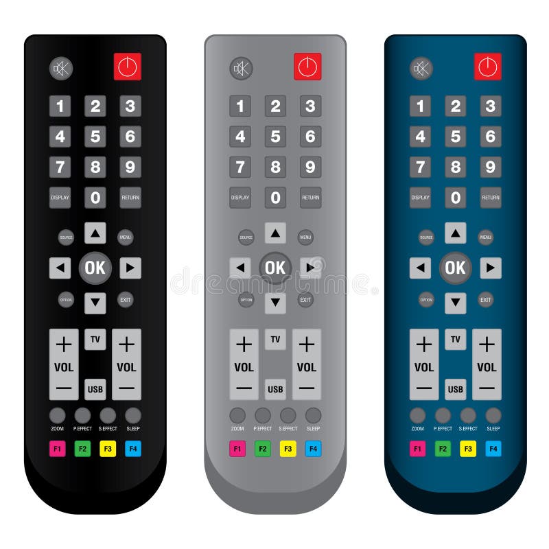 TV Remote Control Black Front and Back View on White Background. Stock ...