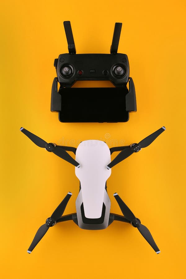 Remote Control Drone Top View on Yellow Background Stock Image - Image ...