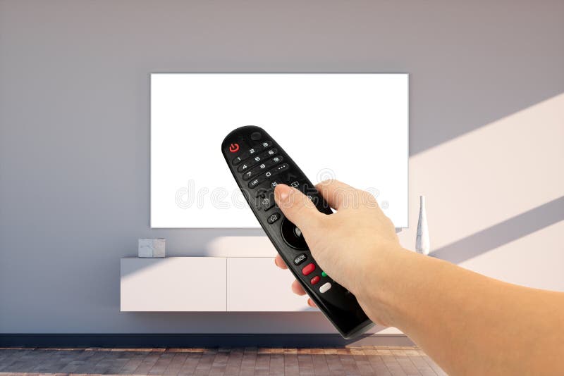 Remote Control in Hand Close-up on the Background of the TV. Watch TV ...