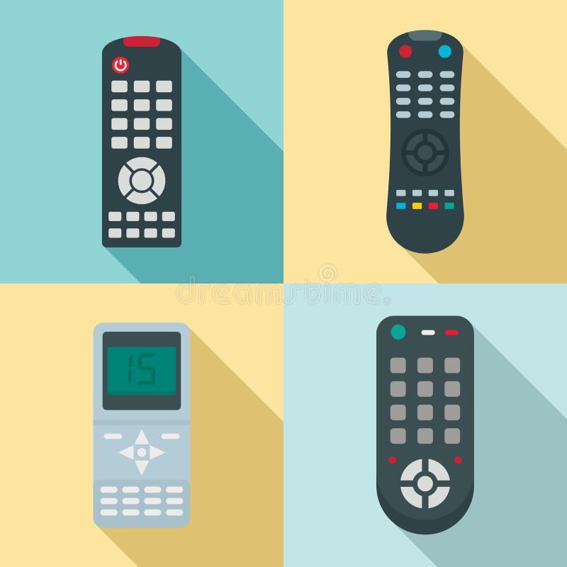 Remote Control Icons Set, Flat Style Stock Vector - Illustration of ...
