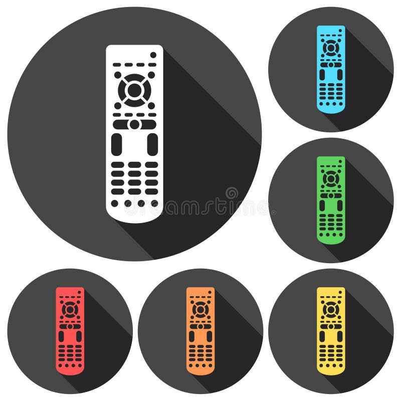 Remote Control Icons Set with Long Shadow Stock Vector - Illustration ...