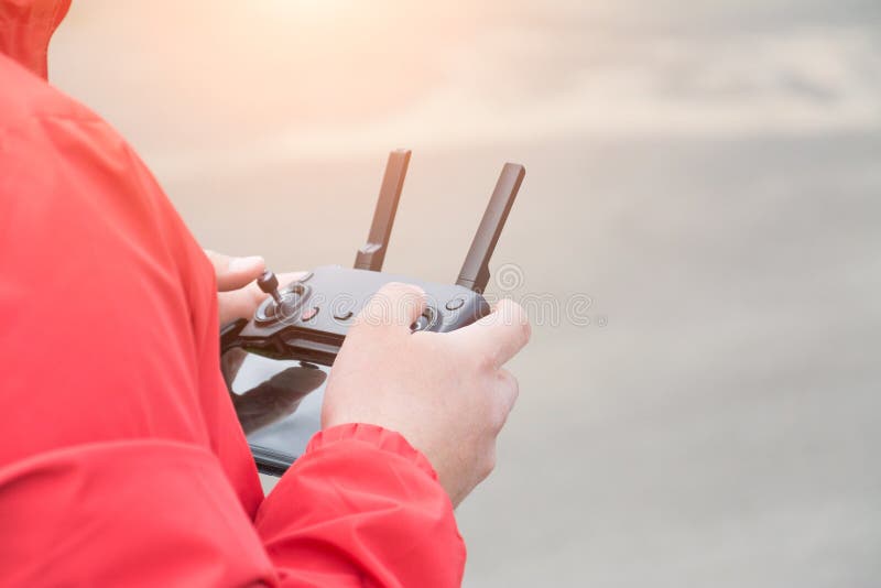 Remote Control for Quadrocopter, Close-up. Transmitter for Controlling ...
