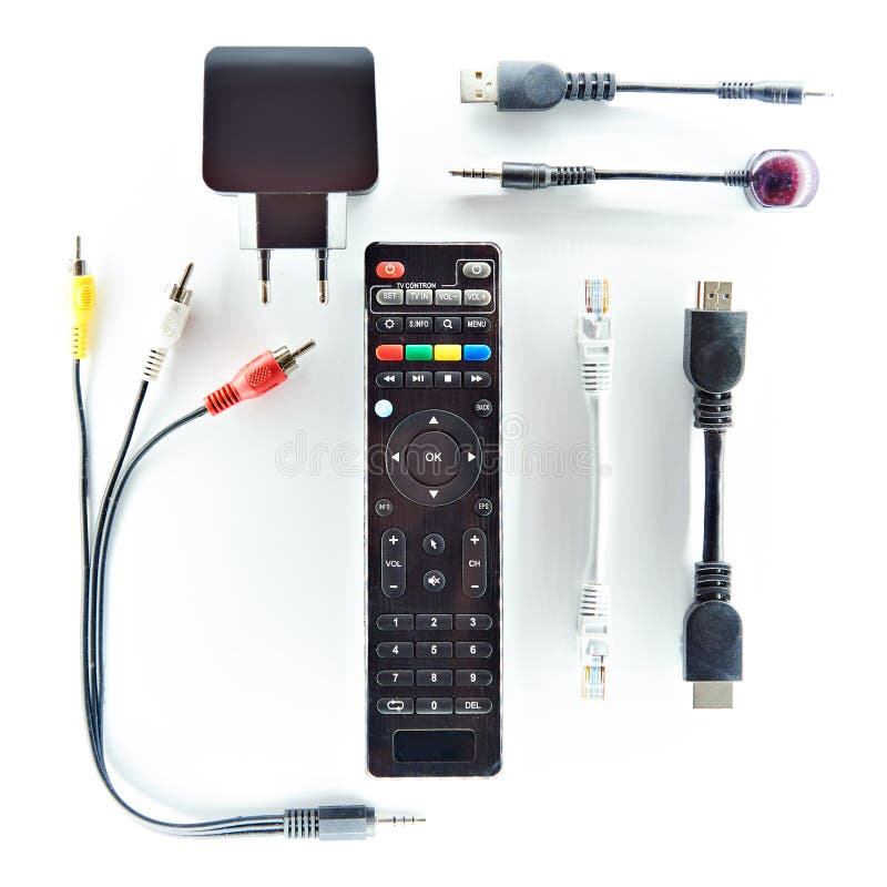 Remote Control TV and Wire Connectors Isolated Stock Photo - Image of ...