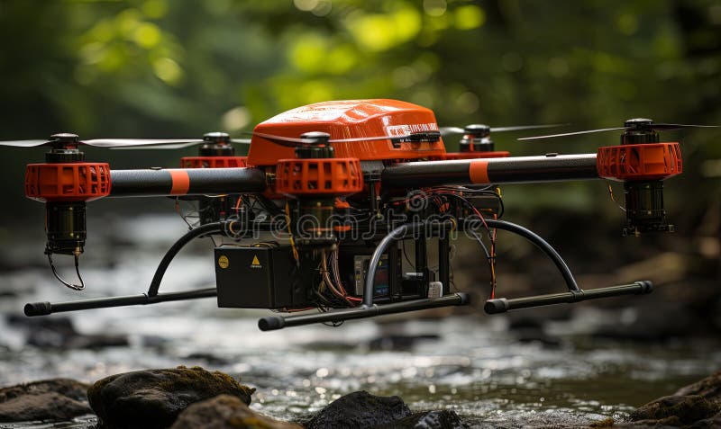 Remote Controlled Flying Device Over River Stock Image - Image of ...