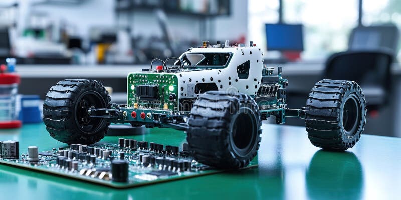 Remote Controlled Robotic Vehicle on Workbench Showcasing Technology ...