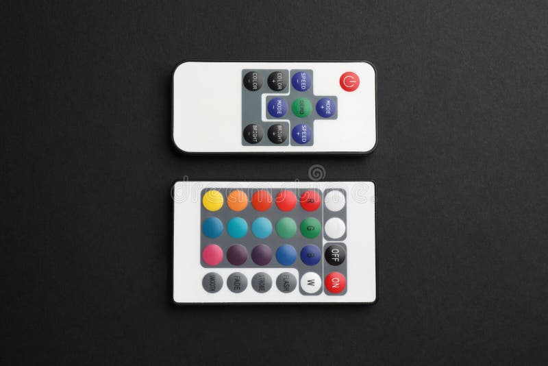 Remote Controls on Black Background, Flat Lay Stock Image - Image of ...