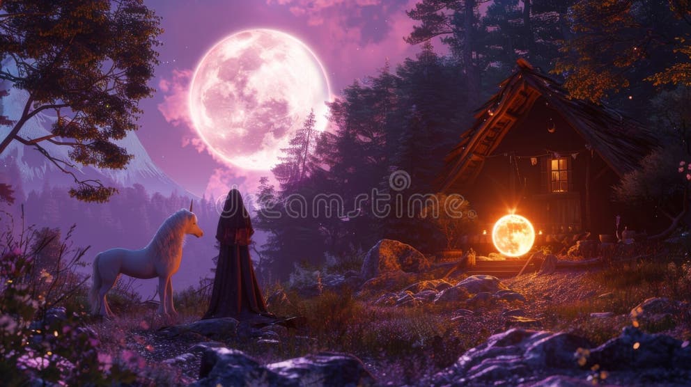 A Remote Cottage Hidden Deep in the Forest Illuminated by the Moons ...